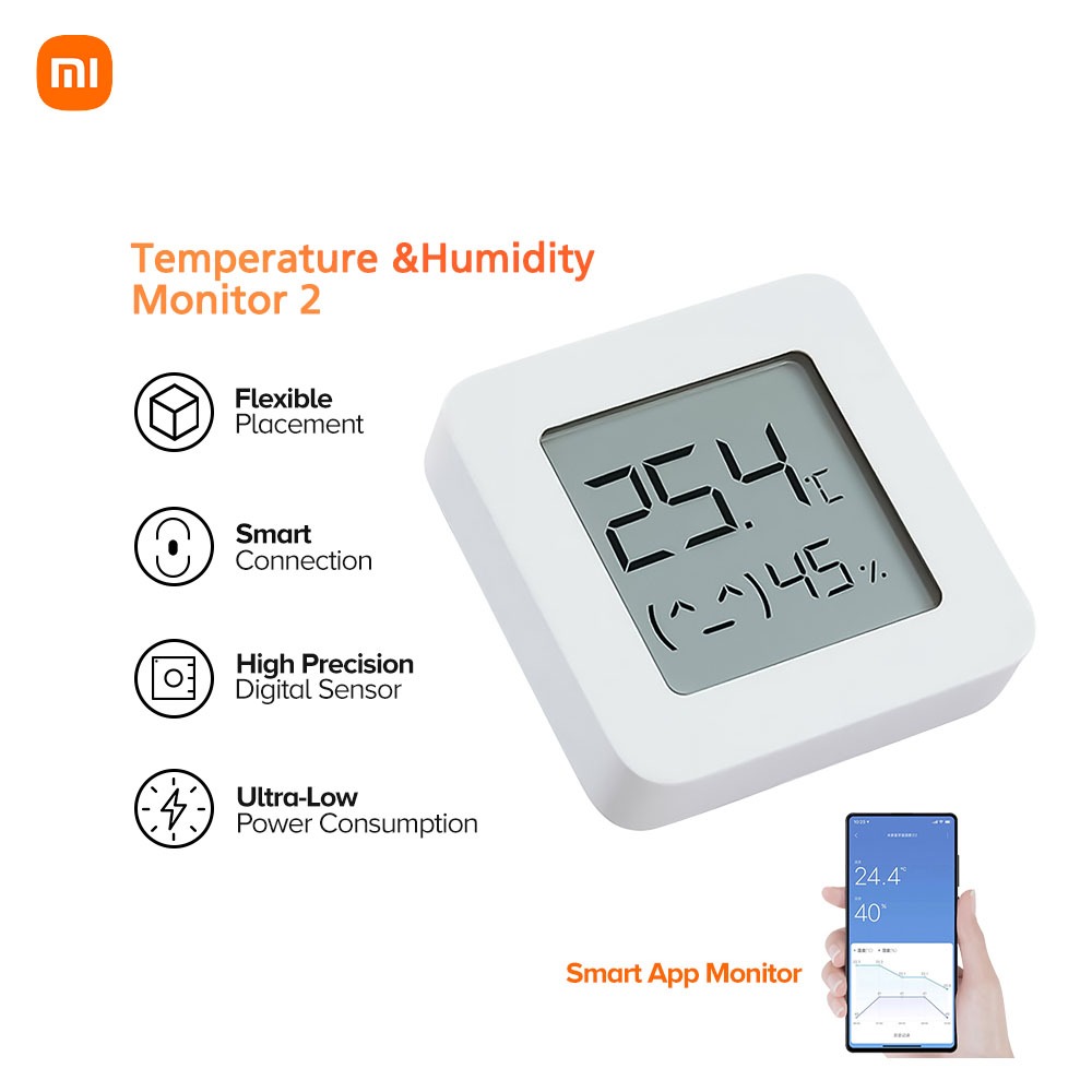 Xiaomi Mi Temperature and Humidity Monitor Bluetooth 2 High Precision ...
