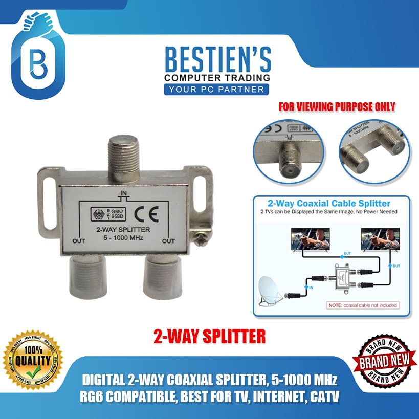 DIGITAL 2-WAY COAXIAL SPLITTER, 5-1000 MHz RG6 COMPATIBLE, BEST FOR TV, INTERNET, CATV | Shopee ...