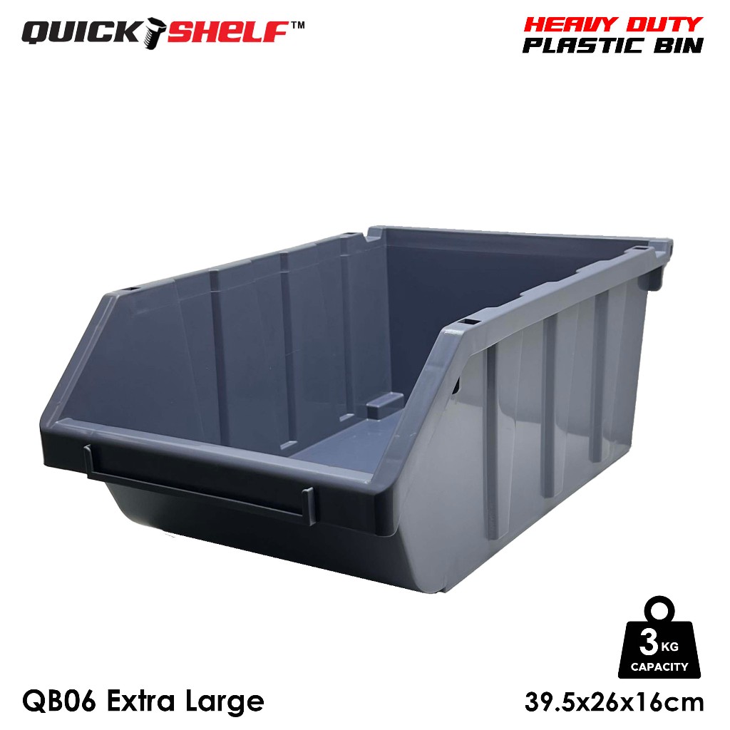 QUICK SHELF Stackable Bin Boxes Heavy Duty Grey Storage for Supplies & Tools BIG Sizes Storage ...