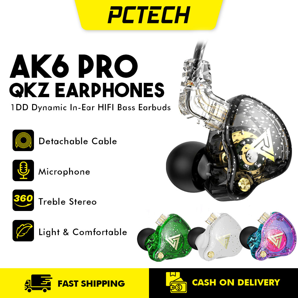 Qkz Ak6 Pro / AK6 1dd Dynamic Wire Earphones Hi-Fi Earbuds In-Ear Monitor with Mic Removable ...