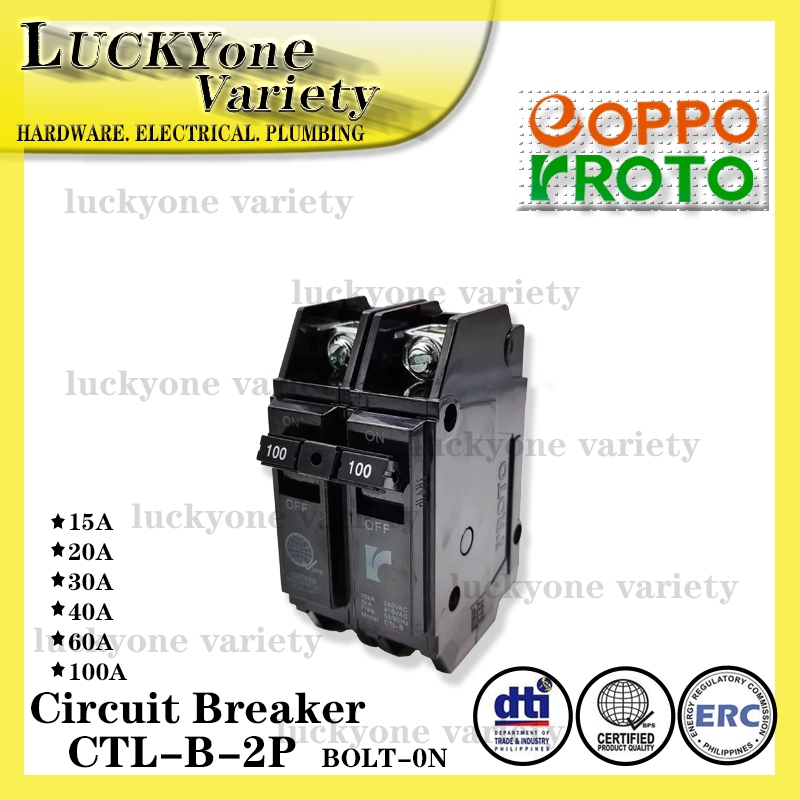 2 Pole Bolt-on Circuit Breaker 15A / 20A / 30A / 40A / 60A / 100A CTL-B ...