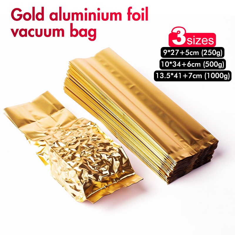 50pcs Gold Top Open Heat Seal Vacuum 3D organ pure Aluminium Foil Tea ...