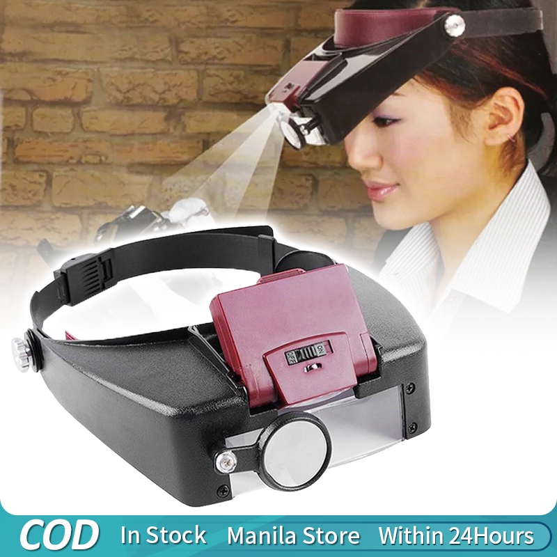 LED Lighted Head Magnifier 1.9x 3.8x 6.4x 8.3x Headband Magnifier，for ...