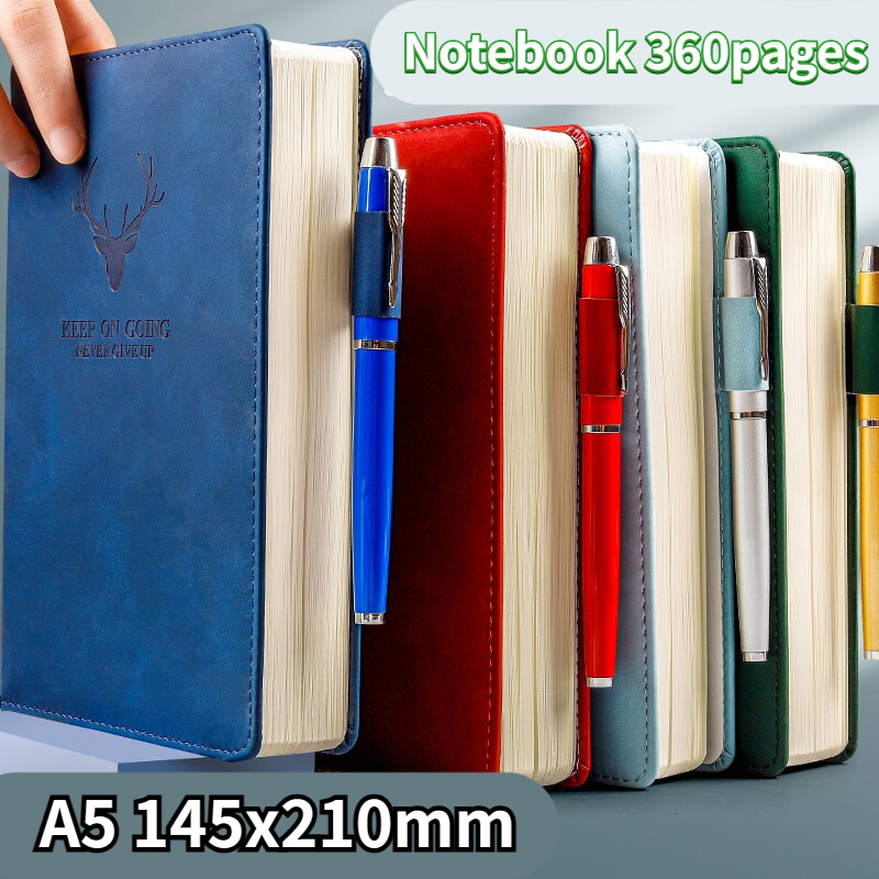 A5 Large Leather Cover Notebook 360 Pages Thick Business Meeting ...