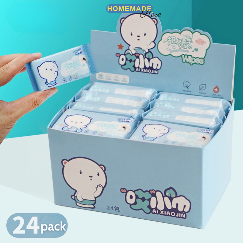 24 Pack Mini Wet Tissue Wet Wipe Tissue Skin Friendly Hommade9 | Shopee ...