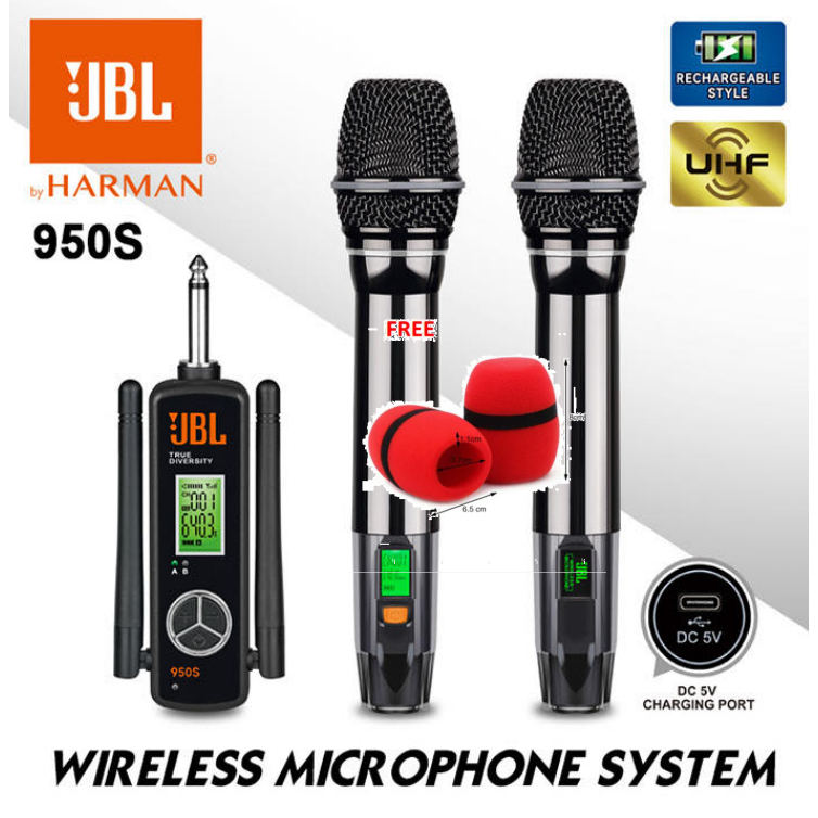 JBL Dynamic model 950S 2 CHA Universal Wireless Microphone Rechargeable Style UHF Microphone ...