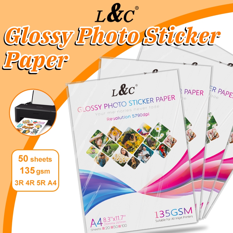 L&C Photo Sticker Paper Glossy Photo Paper 135Gsm 3R 4R 5R A4 Size 20 ...