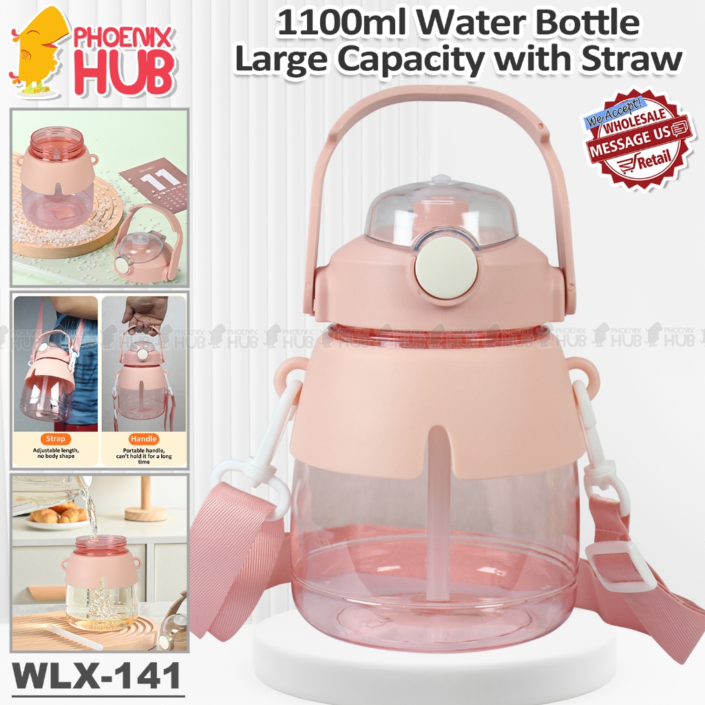 Phoenix Hub WLX-141 1100ml Set Water Bottle Cup Big Belly with Straw-BPA Free Water Bottle ...