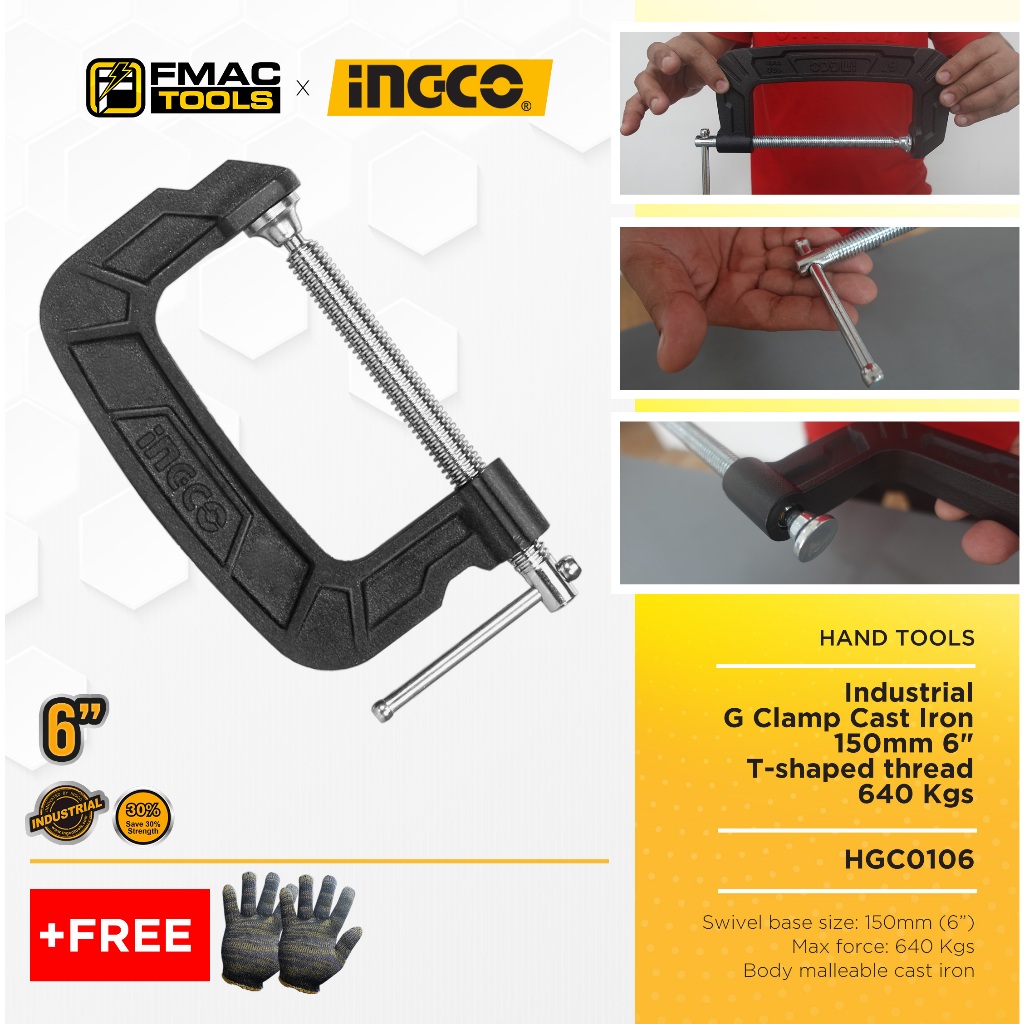 INGCO Industrial 6" G Clamp Cast Iron 150mm T-shaped thread HGC0106 ...