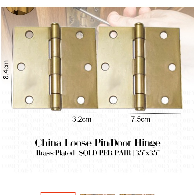 (ONE PAIR) Brass Loose Pin Door Hinge Hinges (3x3 / 3.5x3.5 / 4x4 ...