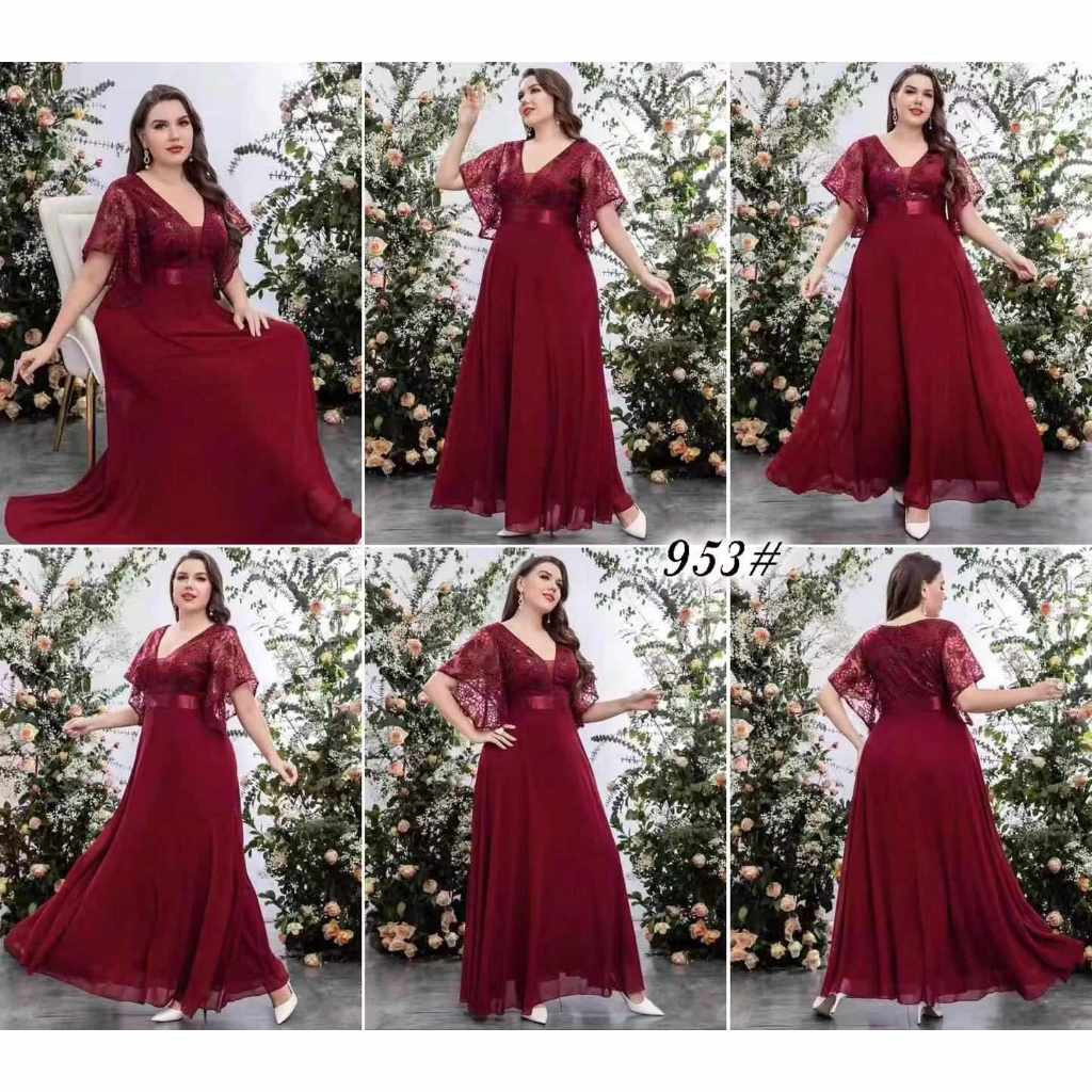 Gorgeous Red Plus Plant Embroidery Chiffon Prom Dress | Shopee Philippines