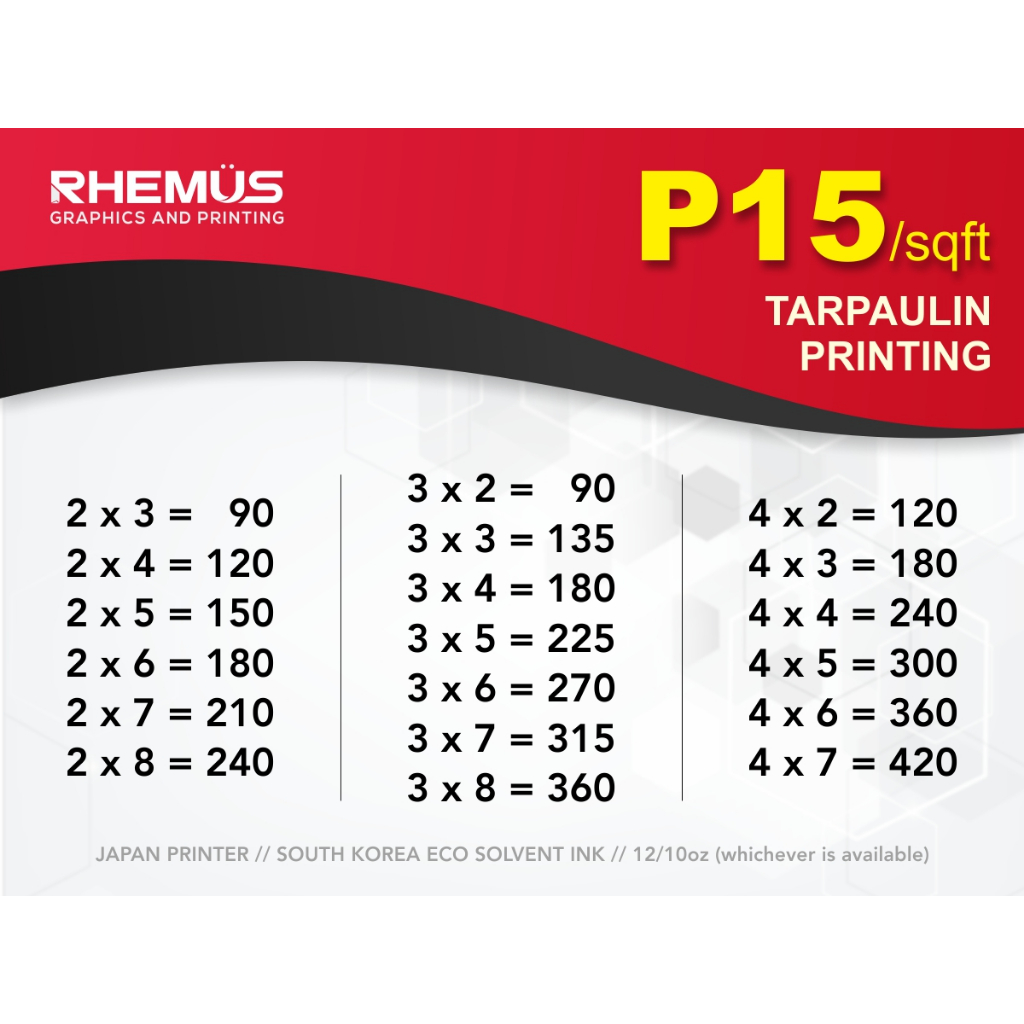 TARPAULIN / TARP PRINTING 12/10oz whichever is available • Japan ...