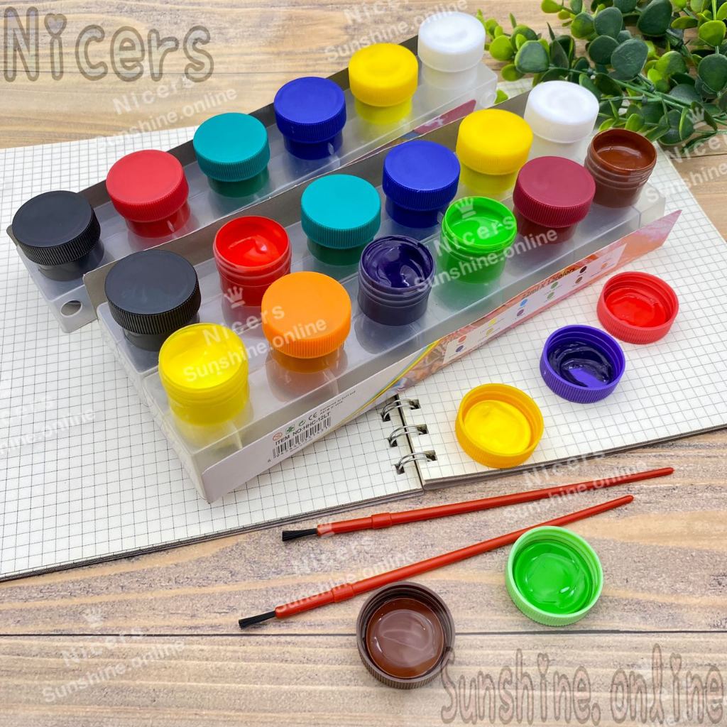 6/12 Poster Colours Set With 1 Free Paintbrush Non-Toxic Classic Colors ...