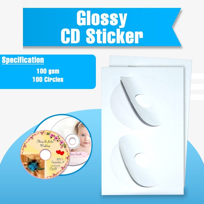 CD Sticker Label Glossy 100gsm for Inkjet Printer (100 circle) | Shopee ...