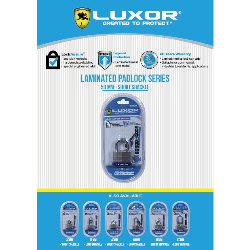 Luxor padlock kandado nickel plated standard shackle Laminated Series ...