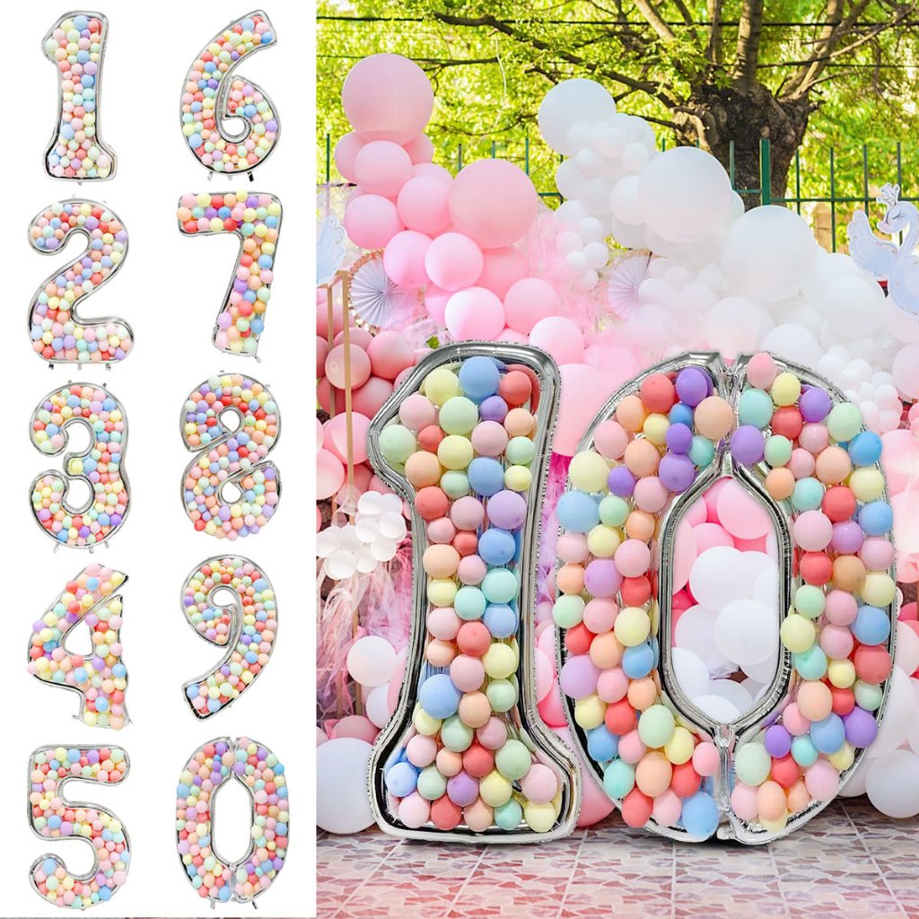 65“ Big Foil Number Balloon Stand Filling Box DIY Jumbo Balloon Mosaic ...