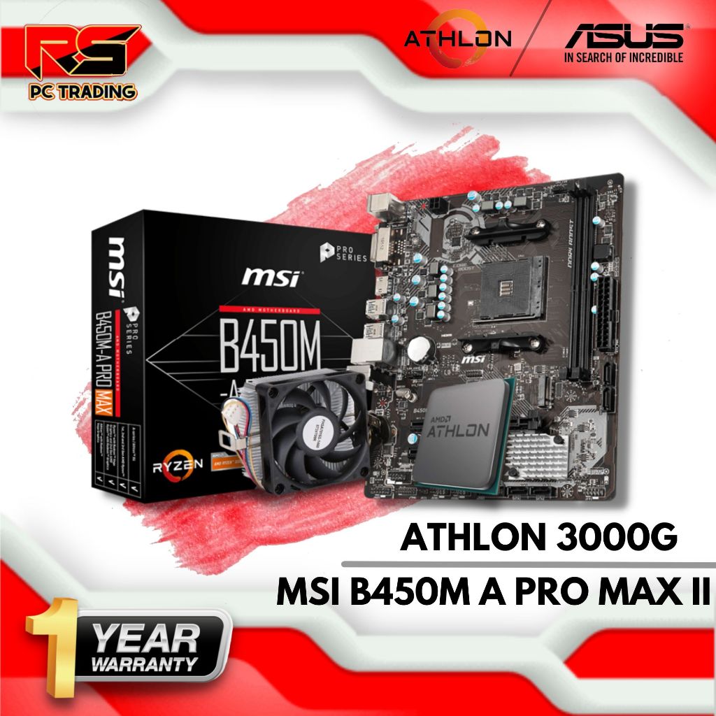 Socket AM4 DDR4 Motherboard MSI B450M-A PRO MAX II l Athlon 3000G 3 ...