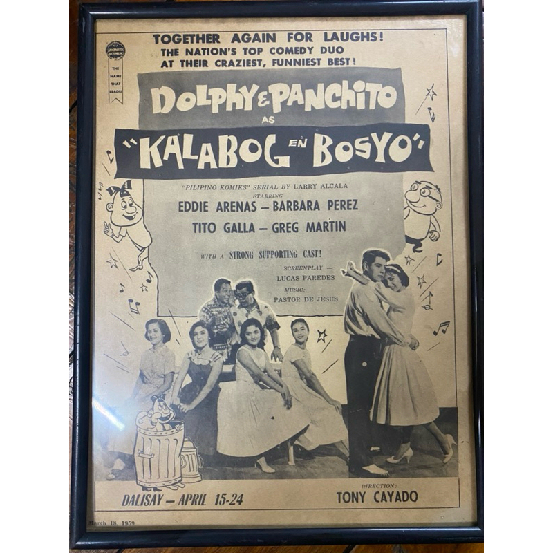 Vintage Antique Tagalog Movie Ad Dolphy And Panchito Kalabog En Bosyo Larry Alcala National