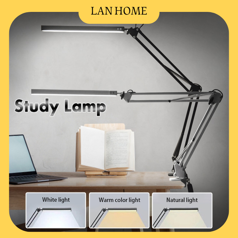 Desk Lamp LED Study Lamp Fordable Table Lamp 3 Colors Metal Long Arm ...