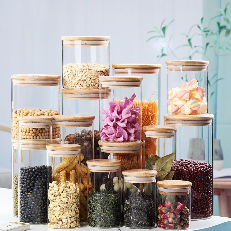 Hoba Airtight Glass Canister Food Storage Transparent Container Bamboo ...