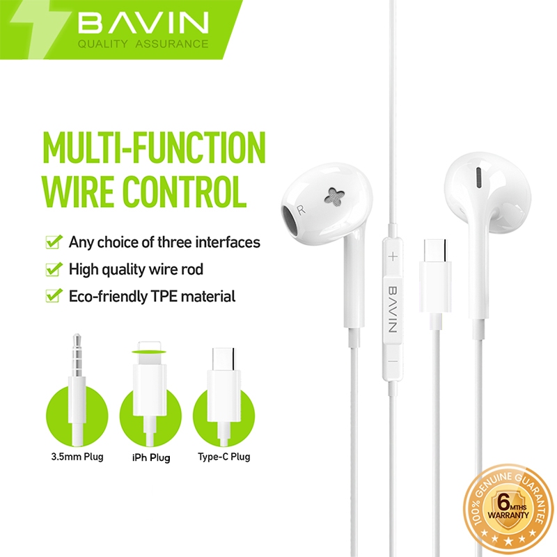 BAVIN HX856 Wired Earphone Hifi Sound W/ Controller & Mic for 3.5mm ...