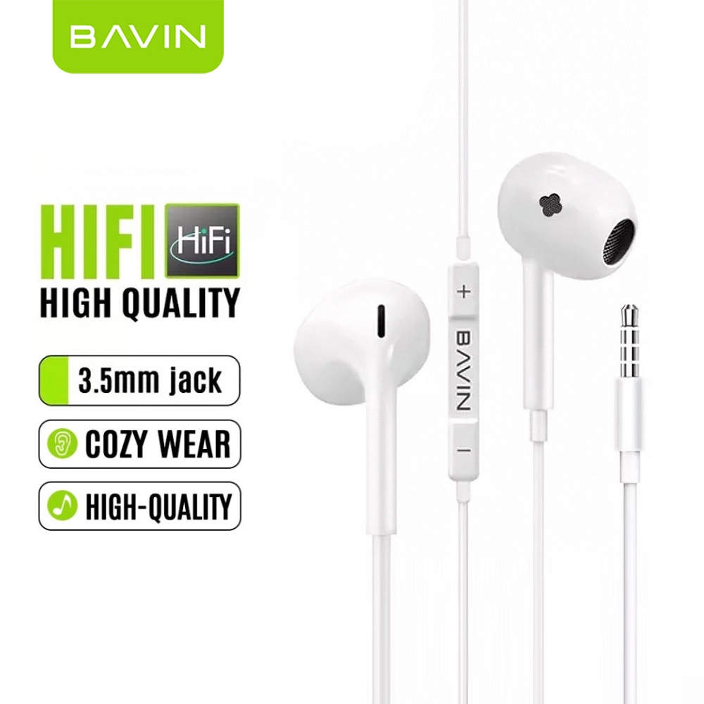 BAVIN HX856 Wired Earphone Hifi Sound W/ Controller & Mic for 3.5mm ...