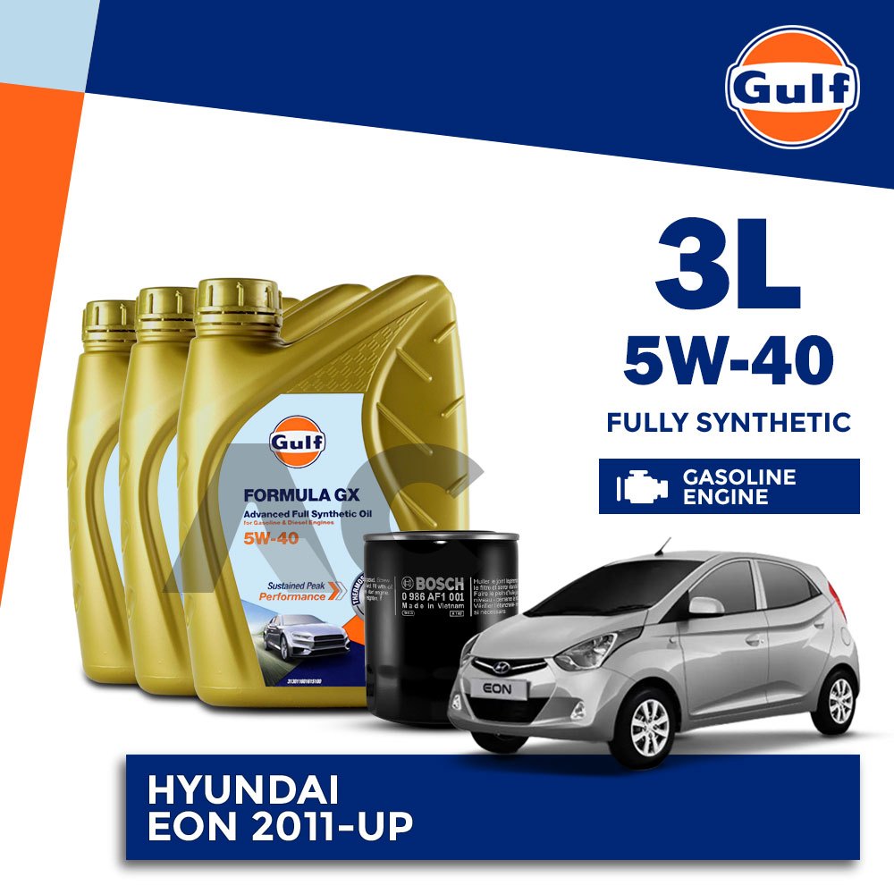 GULF CHANGE OIL BUNDLE FOR HYUNDAI EON 2011-PRESENT 5W-40 3L & BOSCH ...