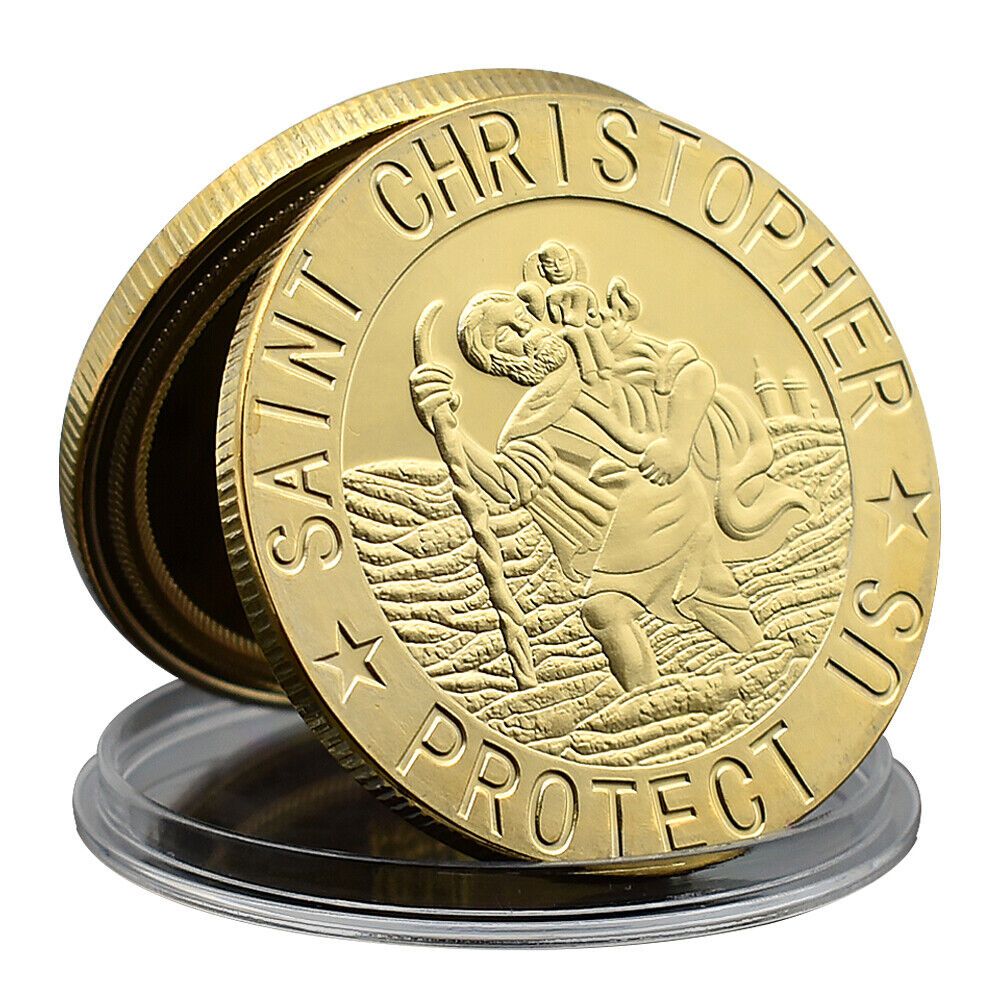 Jesus Cross Gold Coin Saint Christopher Challenge Medal Protect US Coin ...
