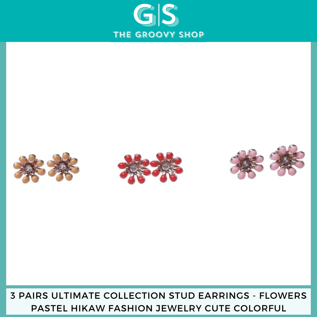 3 Pairs Ultimate Collection Stud Earrings - Flowers, Pastel Hikaw ...