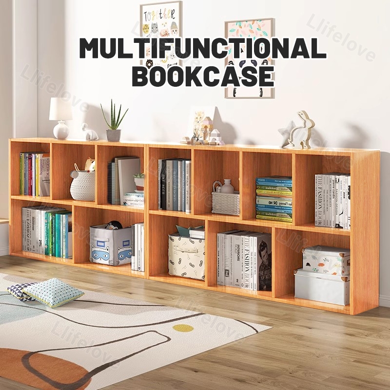 【With Backboard】Multifunctional Bookshelf Wooden Bookcase Storage Grid ...