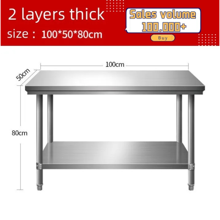 304 double stainless steel workbench (100/120×50×80cm) | Shopee Philippines