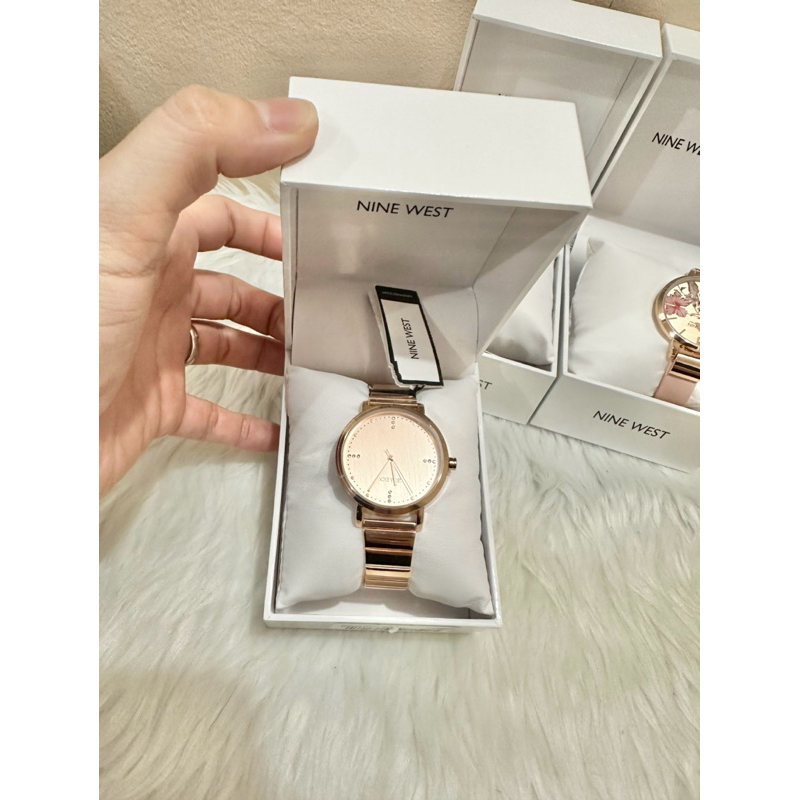 Original Nine West Women's Crystal Accented Bracelet Watch | Shopee ...