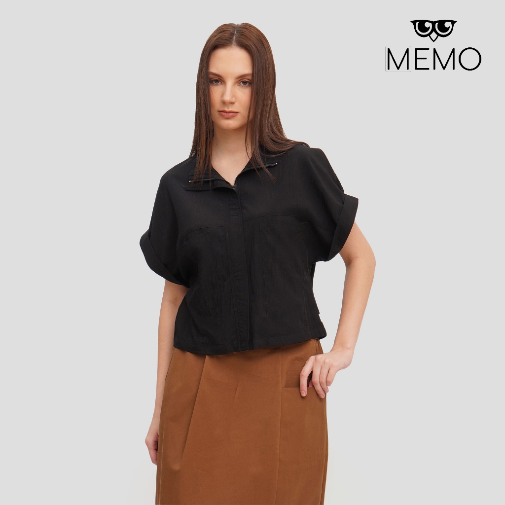 Memo Shirt With Pockets For Women (Black/White) | Shopee Philippines