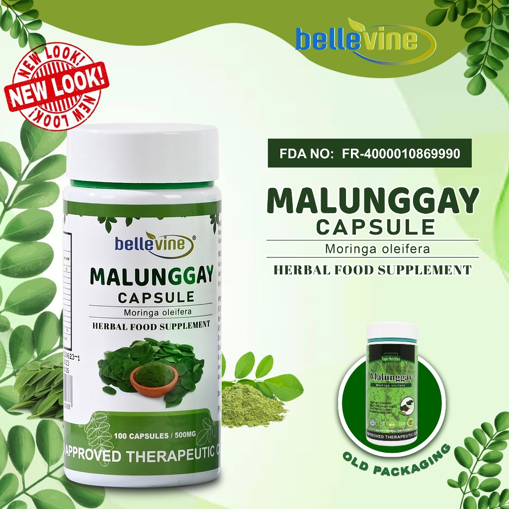 Authentic Malunggay Supplement Capsules 500mg Bottle of 100 (Moringa ...