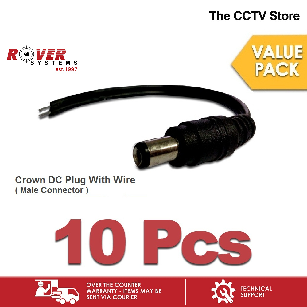 Crown DC Plug w/ Wire Male Connector for CCTV Power Cable Pack of 10pcs ...