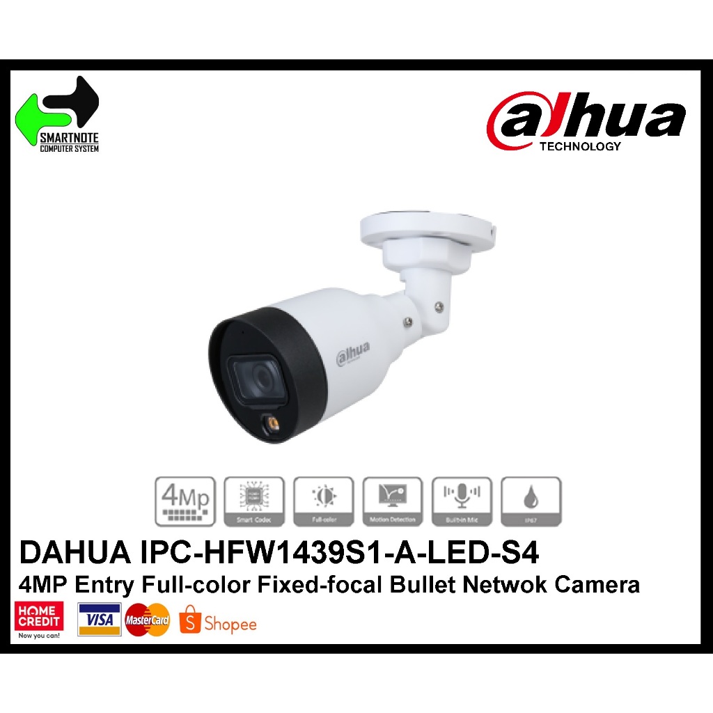 DAHUA 4MP Full-color Fixed-focal Bullet Netwok Audio CCTV Camera DH-IPC ...