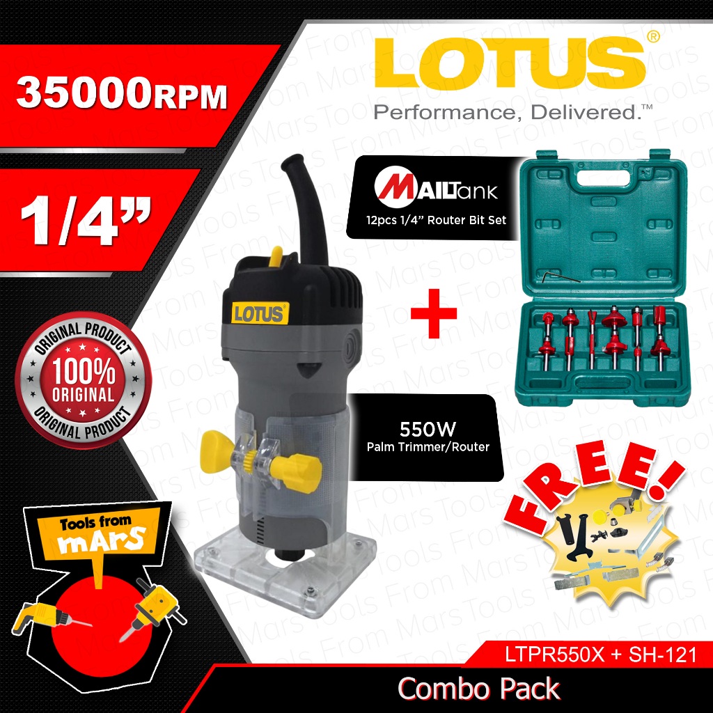 Lotus 550W Palm Router / Trimmer Laminate LTPR550X with 12PCS/SET 1/4 ...