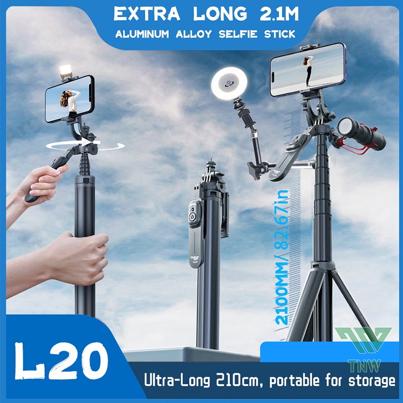 TNW L20 Selfie Stick Ultra Long 2.1M Tripod with Bluetooth Remote 360 ...