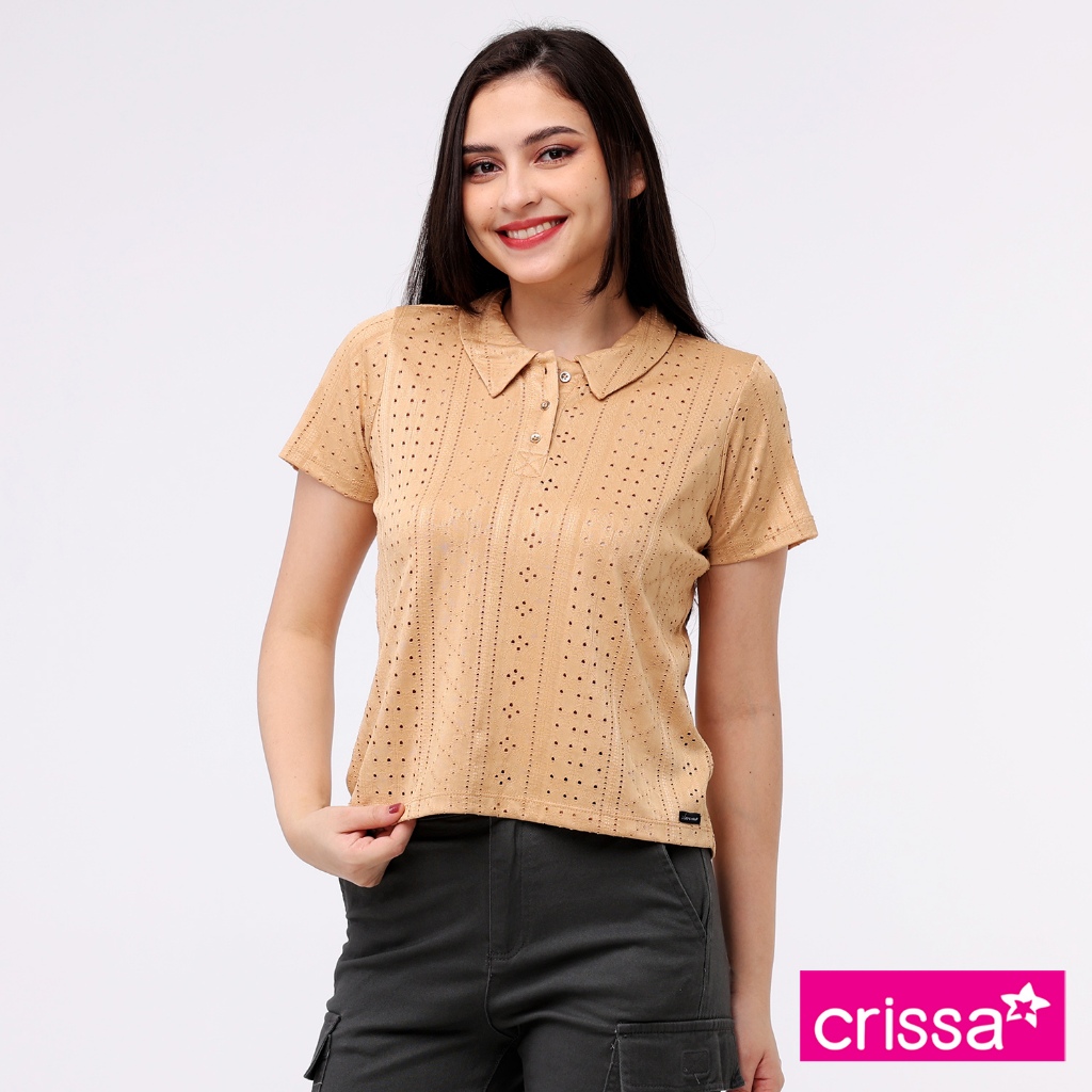 Crissa Eyelet Knits Short Sleeves Blouse CSLT16-0030 | Shopee Philippines