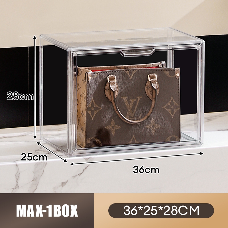 UUOO Stackable Acrylic Bag Organizer Case & Display Box Side Drop ...