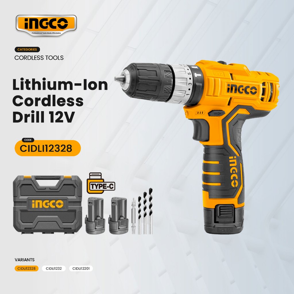 Ingco 12V 20NM Li-Ion Cordless Impact Drill Driver Drilling Gun Hammer ...