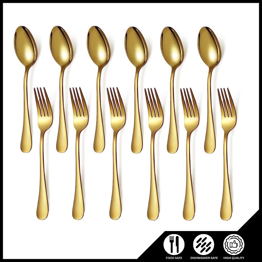 Heavy Duty 12pcs Gold Spoon and Fork Set | High Quality Golden Cutlery ...