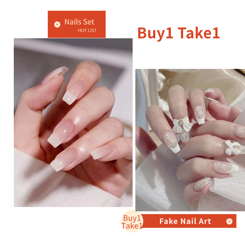 【Buy 1 Take 1/ 99P 2 Boxes】24PCs Fake Nails Set With Glue False Nails ...