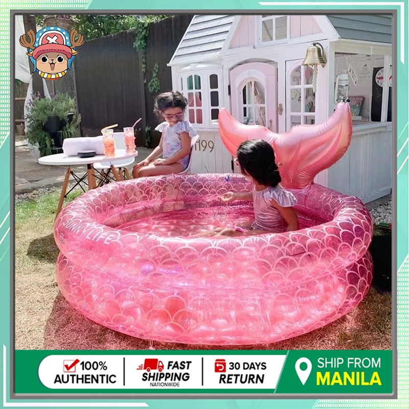 COD PVC Inflatable Swimming Pool for Kids Mermaid Tail Floaters Pink ...