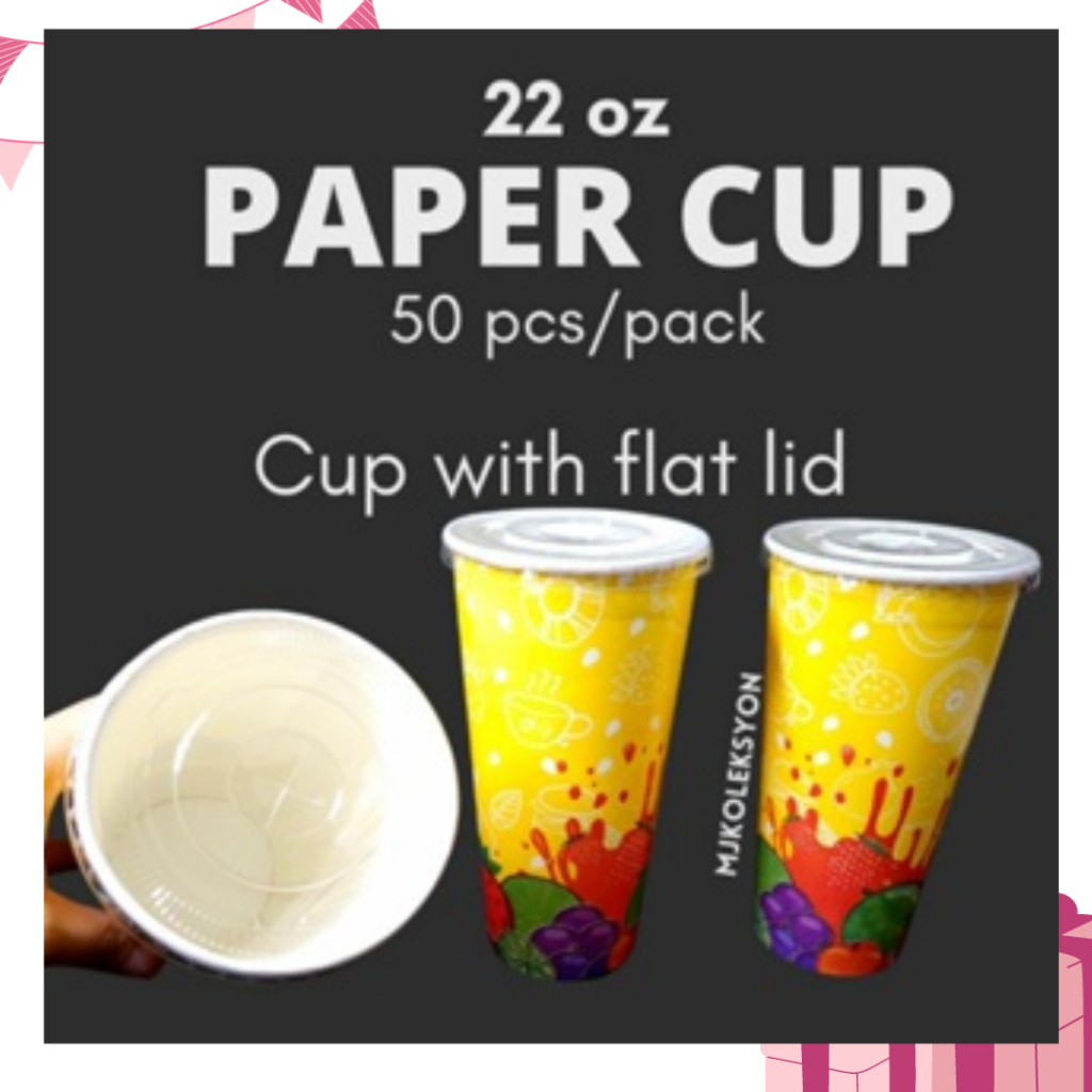 50pcs Paper Cup 22oz Printed with Dome Lid, Flat Lid or cup only ...