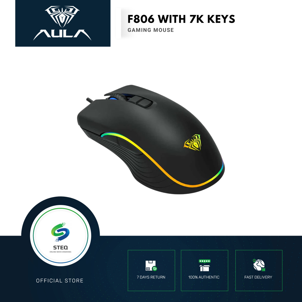 Steq Aula Wind F806 RGB Marco 7 Programmable Buttons Wired Ergonomic Gaming Mouse | Shopee ...