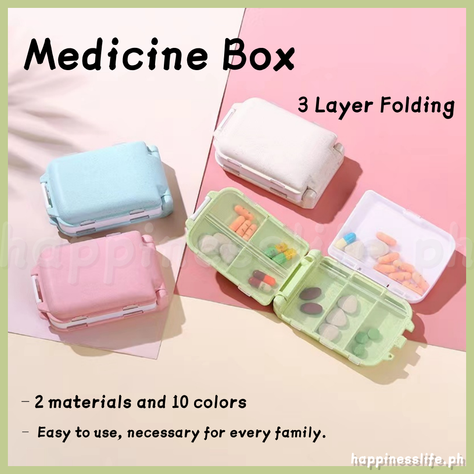 3 Layer Folding Medicine Box Portable Wheat Straw Mini Family First Aid ...