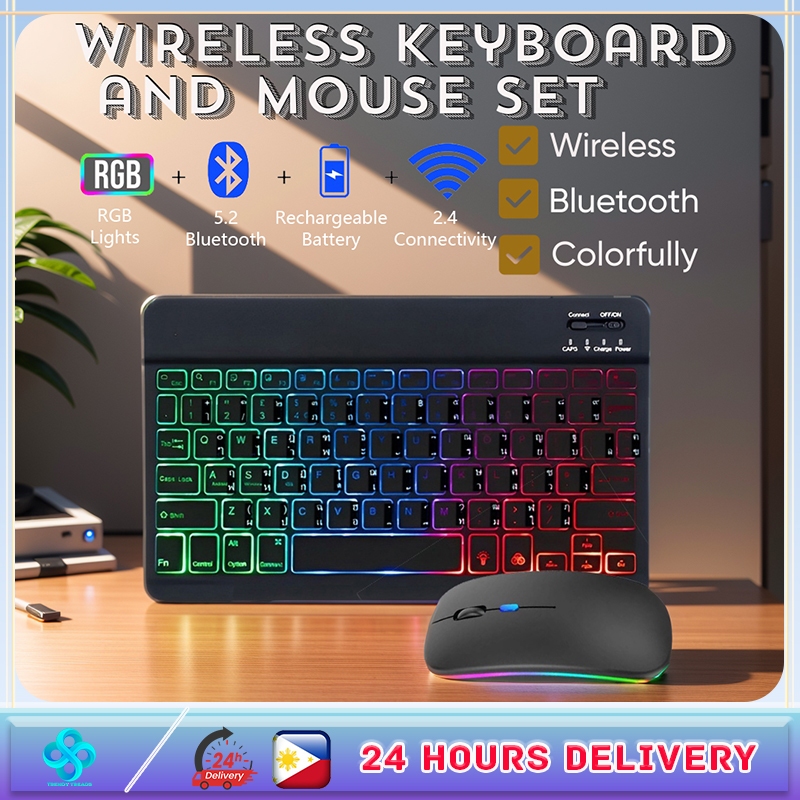 RGB Backlit Wireless Bluetooth Keyboard and Mouse with light LED for ...