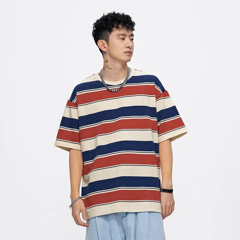 Fashion Huafu fabric striped round neck T -shirt plus size | Shopee ...