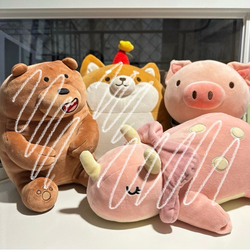 miniso plush toy — sitting piglet pig with hoodie dinosaur plushie ...